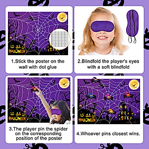 Bolake Halloween Party Games Halloween Pin The Tail Games for Kids Halloween Pin The Spider On The Web Game Include Night Glow Tattoo Stickers Poster Eye Masks Stickers Halloween Party Favors
