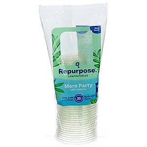 Repurpose Compostables Plant-Based Clear Cold Cup, 12 Ounce Party Cups, 20 Cups