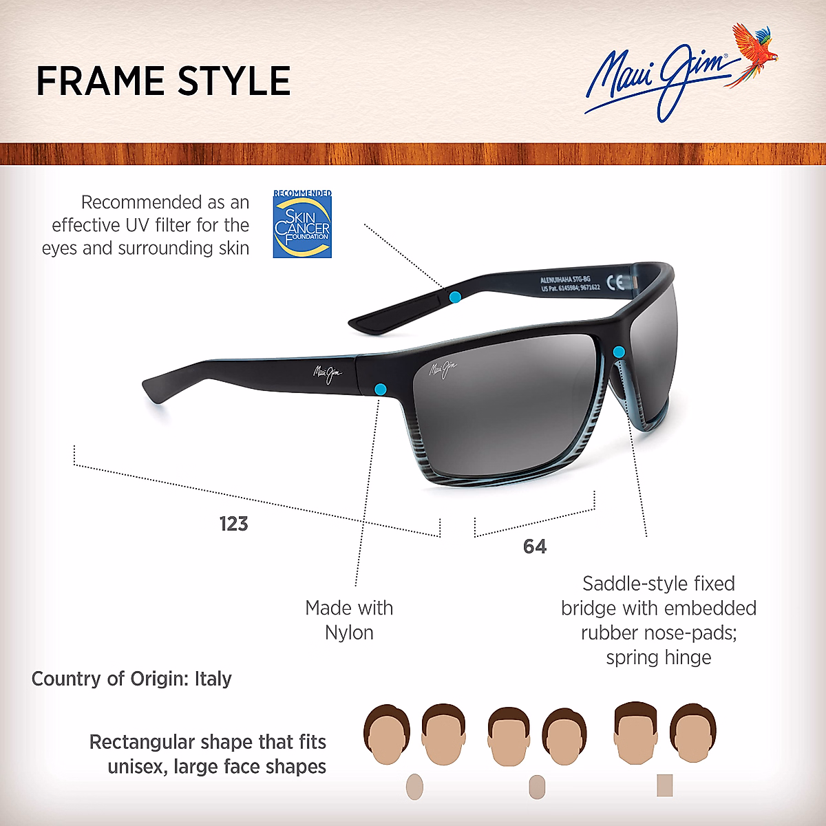 Maui Jim Men's and Women's Alenuihaha Polarized Wrap Sunglasses, Grey Black Stripe/Neutral Grey, Large