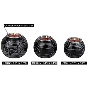 Vixdonos Wood Rustic Tea Light Candle Holder Set of 3 Black Round Votive Candle Holders with Elegant Carved Tree Texture