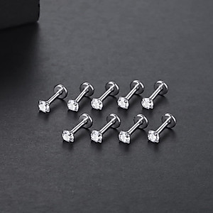 Xpircn 9PCS 16G Stainless Steel 3mm Cubic Zirconia Labret Monroe Lip Ring Tragus Helix Earring Studs
