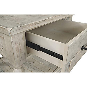 Signature Design by Ashley Shawnalore Farmhouse Solid Pine Wood End Table, Weatherworn White Finish