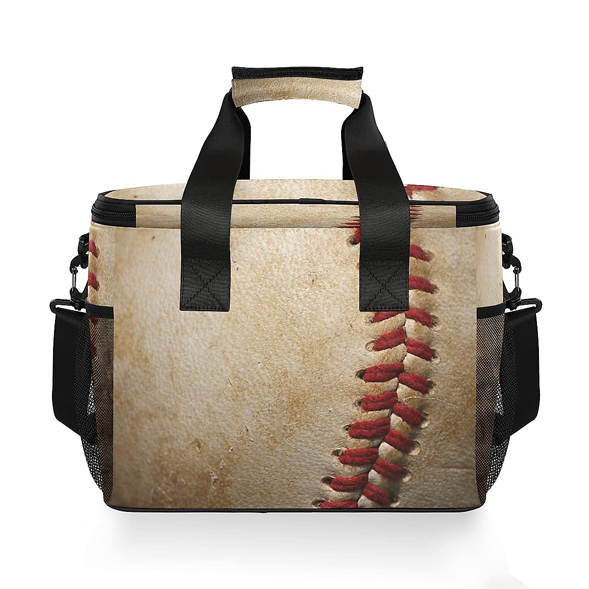 AUUXVA Cooler Bag Large Camping Cooler Tote Vintage Sport Ball Baseball Lunch Cooler Bag Insulated Waterproof Lunch Box for Picnic Beach Travel, Reusable Leakproof