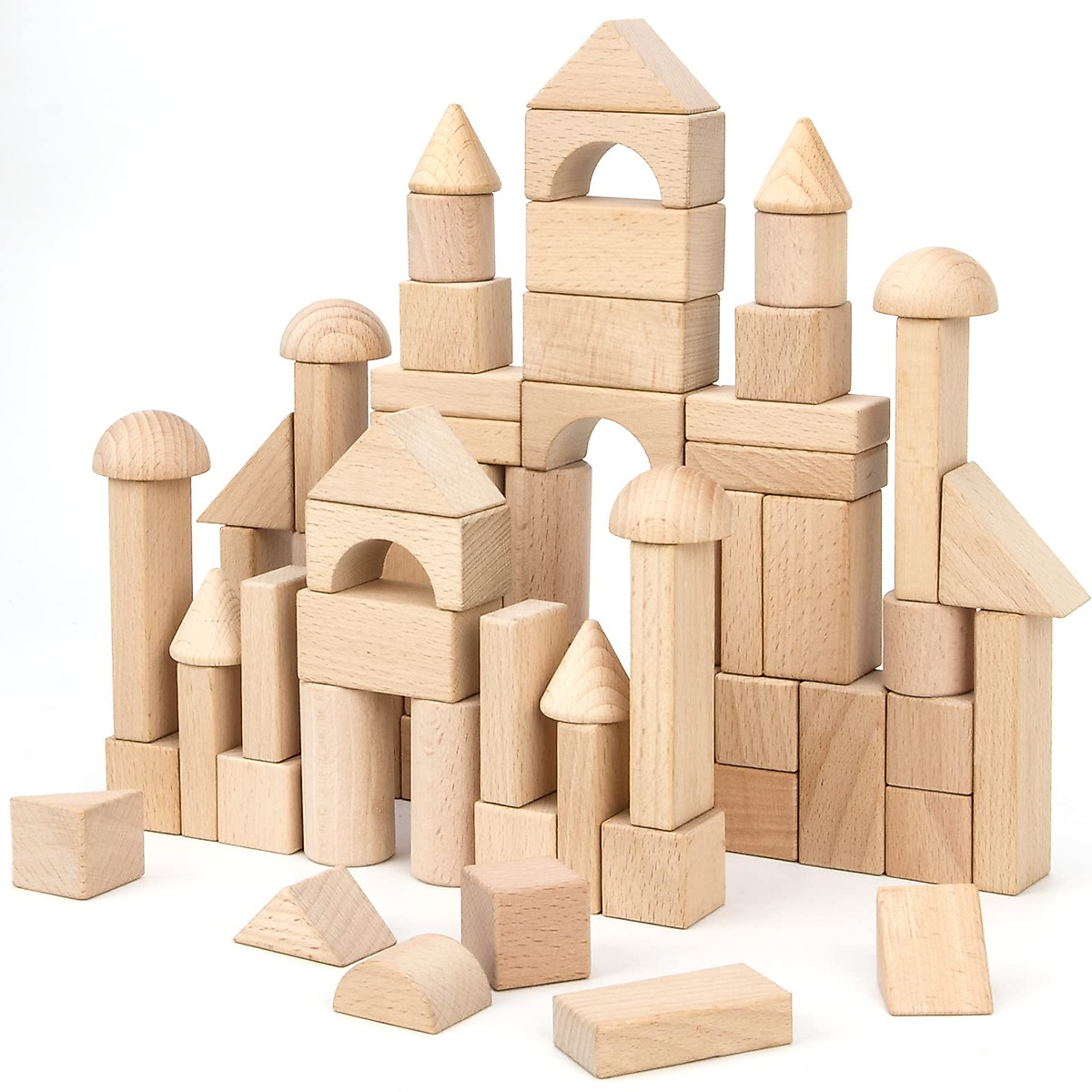 Timfuis Wooden Building Blocks Set, 80 PCS Natural Wood Stacking Block Toy with Carrying Bag, Montessori Learning Birthday Gifts for 3 4 5 Year Olds Toddlers Kids Boys Girls Children