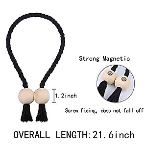 OCIOLI 2 Pack Strong Magnetic Curtain Tiebacks Black Curtain Holdbacks Outdoor Curtain Tiebacks Cotton Hand Woven Tie Backs Curtain Drapery Holdbacks Curtain Ties for Drapes (Black - Ball, 2)
