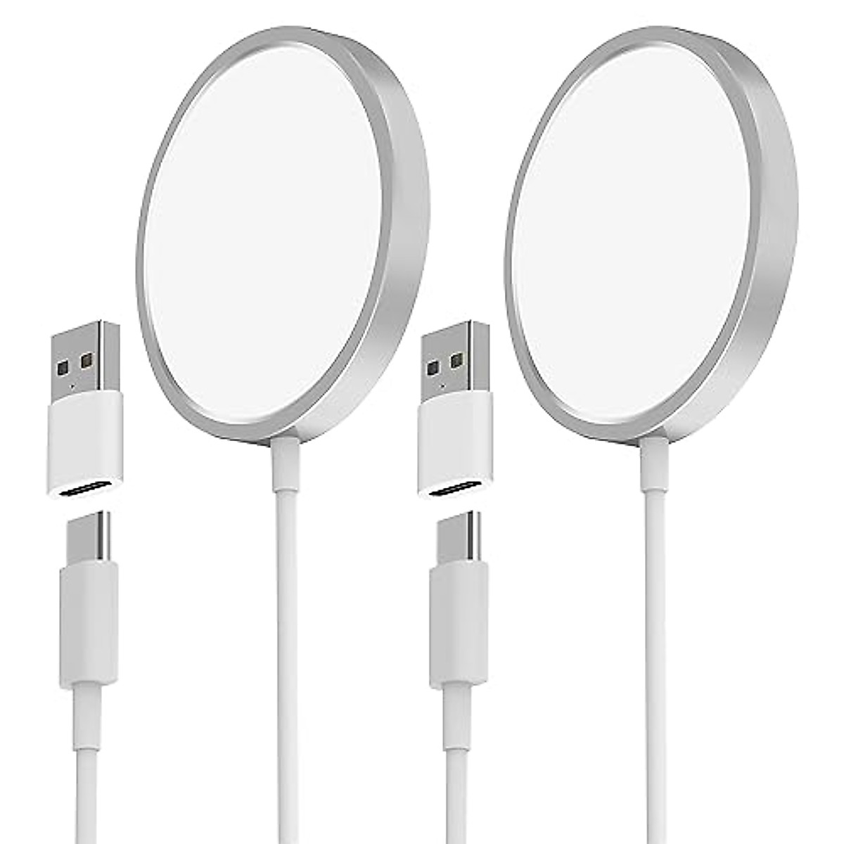 2 Pack 15w Fast Magnetic Wireless Magsafe Charger with 2 USB to C Adapter for iPhone 14/14 Pro/14 Pro Max,13/13 Pro/13 Pro Max/12 Series and AirPods 3/2/Pro and Other Models with Magnet Case
