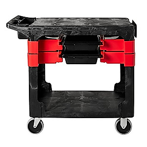 Rubbermaid Commercial Products Trades Tool Utility Cart, Mobile Work Station, With 2 Parts Boxes and 4 Parts Bins, 330 lb. Capacity, 5" Casters, Black, for Warehouse/Garage/Cleaning/Maintenance