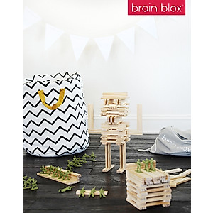 Brain Blox Natural Wooden Blocks for Kids Ages 4-8 - Montessori Blocks for Hands-on Learning - STEM and Architecture for Kids (300 Building Blocks)