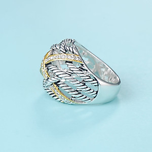 UNY Ring Twisted Cable Wire Weave Designer Fashion Brand David Womens Vintage Valentine Love Gifts Rings (silver-and-gold-plated-brass, 7)