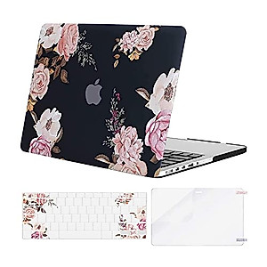 MOSISO Case Only Compatible with MacBook Pro Retina 13 inch (Models: A1502 & A1425) (Older Version Release 2015 - end 2012), Plastic Peony Hard Shell Case&Keyboard Cover&Screen Protector, Black