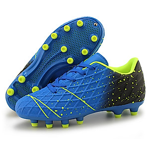 Tobfis Kids Outdoor Firm Ground Soccer Cleats for Training and Competition, Blue PU, 13 M US