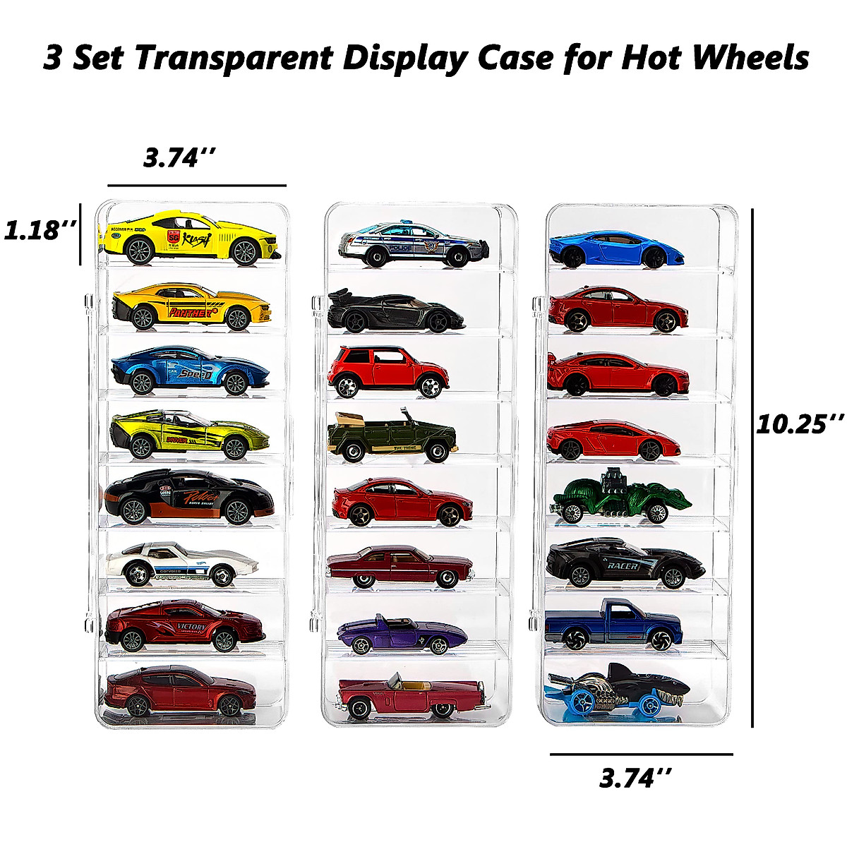 KISLANE 24 Toy Cars Display Case Compatible with Toy Cars, Transparent Acrylic Display Case Matchbox Cars