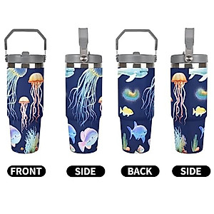 WITHSBKK 30oz Car Cup Aquatic Sea Animal Printed with Portable, Stainless Steel Travel Mug, Vacuum Insulated Tumbler And Straw, Leakproof for Car & Outdoor, UV Printed Design
