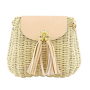 Ayliss Women Straw Crossbody Handbag Clutch Straw Shoulder Handbag Purse Rattan Summer Beach Woven Handmade Wallet Bag (Beige #2)