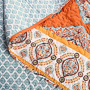 Lush Décor Harley Quilt Damask Pattern Reversible 5 Piece Bedding Set, King, Tangerine