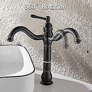 Solepearl Vessel Sink Faucet Oil Rubbed Bronze, 360° Swivel Bathroom Sink Faucet with Pop Up Drain, Countertop 7.87" Tall Spout Single Handle Lavatory Vanity Mixer Tap, Single Hole Deck Mount