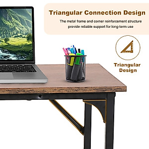 NChanmar 32 Inch Computer Desk, Office Desk Gaming Desk with Metal Frame, Writing Workstation for Home Office, Space Saving Computer Table for Small Space (Brown) 31x19.6x29