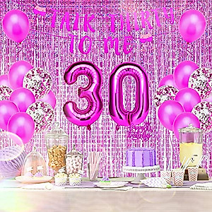 30th Birthday Decorations for Women,30 Birthday Decorations for Her, Hot Pink Talk Thirty to Me Banner,Crown, Sash, Cake Topper and Number Balloon, 30th Birthday Party Decorations Supplies for Women