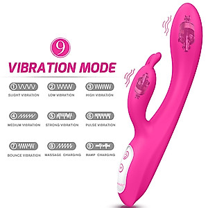 G Spot Rabbit Vibrator with Heating Function and Bunny Ears for Clitoris G-spot Stimulation,Waterproof Dildo 9 Powerful Vibrations Dual Motor Stimulator Women or Couple Fun(Red)