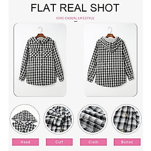 Dokotoo Womens Winter Plaid Jackets for Women Fashion Fall Button Down Long Sleeve Sherpa Shacket Jacket Women Fleece Hooded Coats Outerwear Oversized Flannel Shirts for Women with Pockets Black M