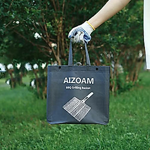 AIZOAM Grill Basket Stainless Steel BBQ Grilling Basket Large Folding Grill Basket with Removable Handle. Grill Basket for Fish,Vegetables Great Useful BBQ Accessories Grilling Gifts for Men Dad