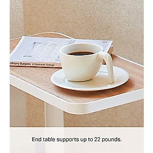 Yamazaki Home Small Metal and Wood Bedside Compact Side Table for Modern Living Room - Narrow C Shaped Slim End Table Steel One Size White