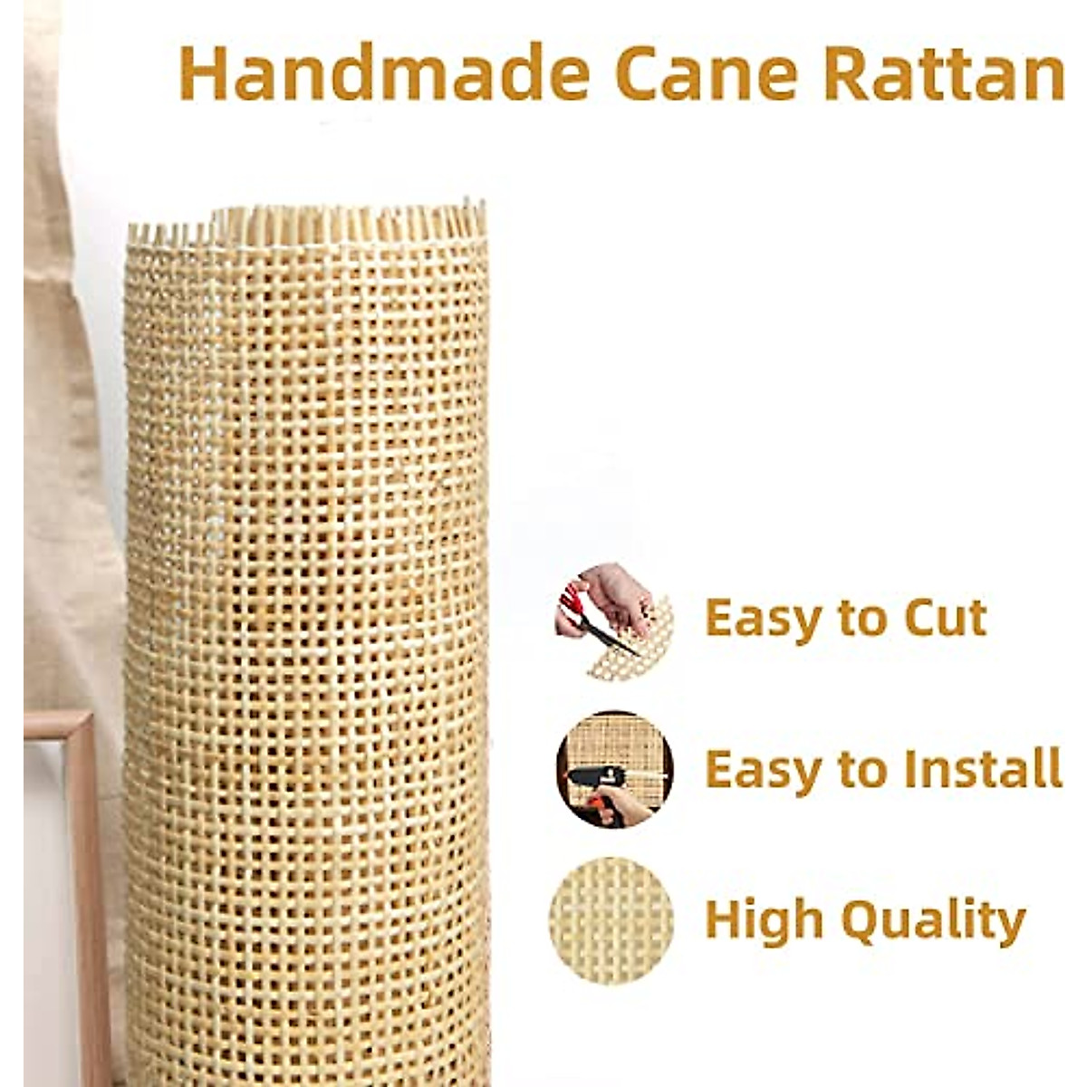 Cane Webbing,14" Width Rattan Webbing Roll 3.3Ft Natural Caning Kit Material for Cabinet,Chair,Home Furnitur