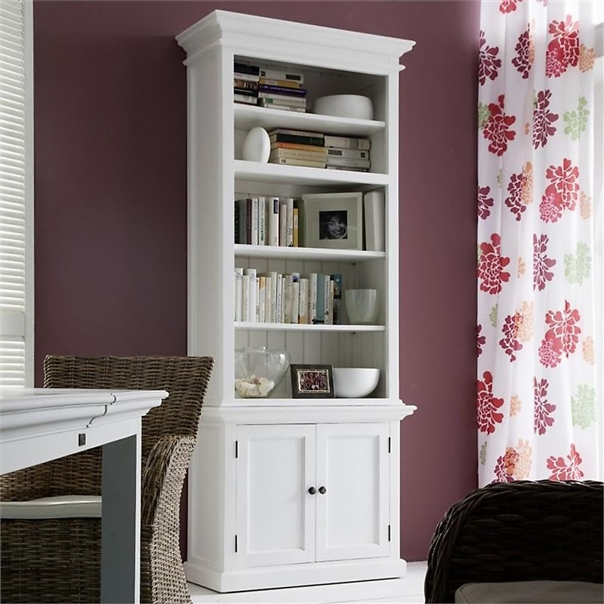 Beaumont Lane Wood 4 Shelved Bookcase with Storage in Pure White