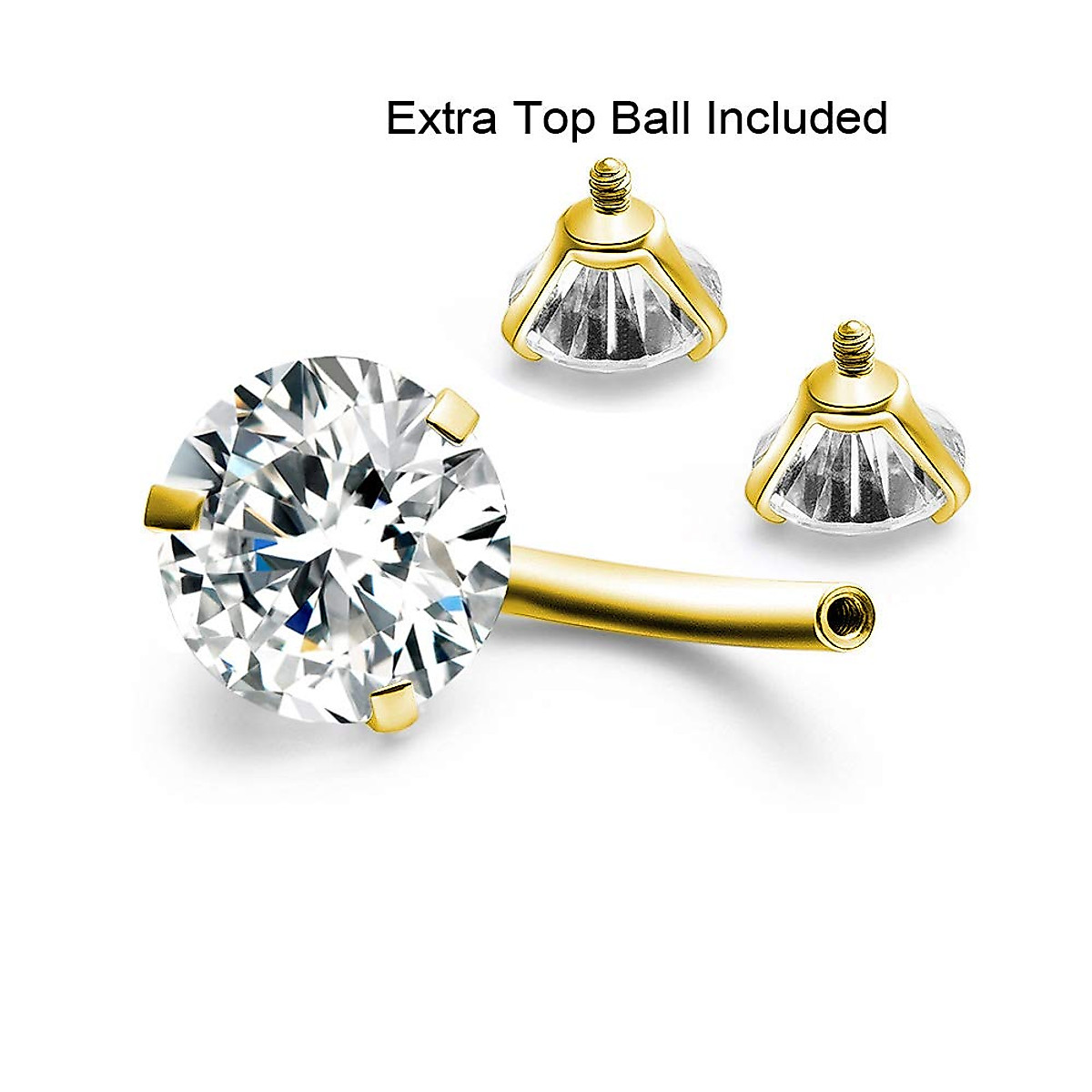 Belly Button Rings Round Cubic Zirconia Navel Barbell Stud Body Piercing (Gold)