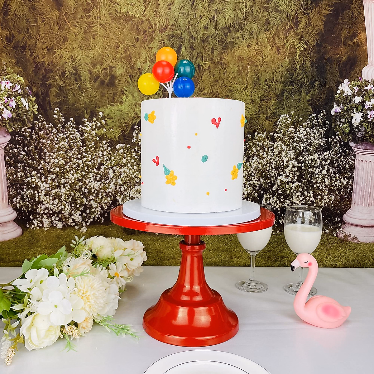 KERYNICE 3 Pcs Red Cake Stands Set Metal Cupcake Pedestal Table Dessert Display Stand with Tall Base Decoration Serving Platter for Baby Shower Wedding Birthday Parties Celebration