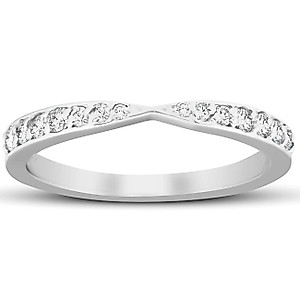 1/4Ct Diamond Stackable Tapered V Shape Womens Wedding Ring 10k White Gold - Size 8.5