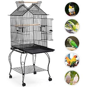 Yaheetech 57-Inch Rolling Open Top Roof Bird Cage for Mid-sized Parrots Cockatiels Caique Quaker Monk Indian Ring Neck Green Cheek Conure Middle bird Cage with Detachable Stand