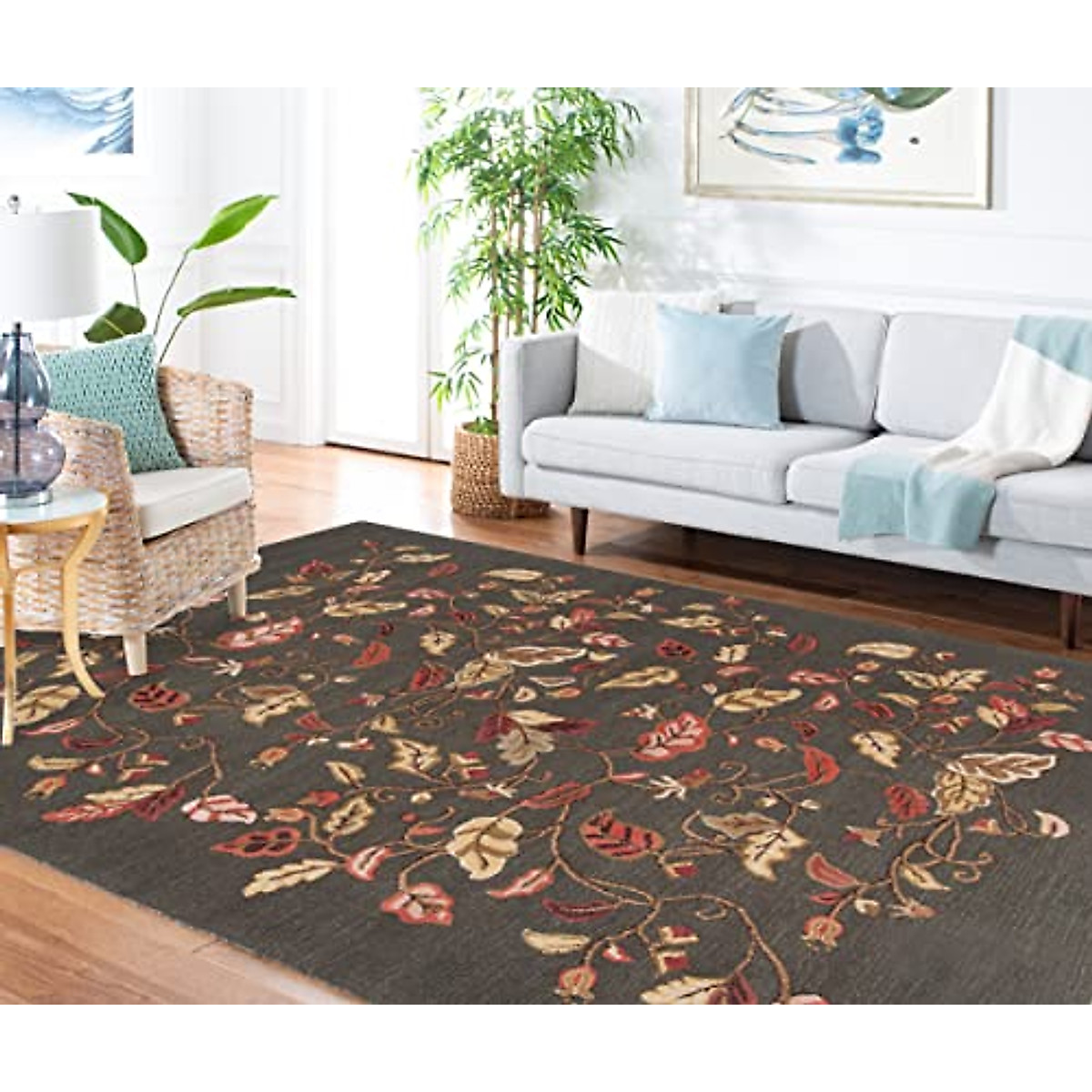 MARTHA STEWART x SAFAVIEH 9' x 12' Francesca Black MSR3611B Handmade Autumn Woods Wool & Viscose Area Rug