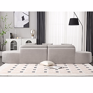 CALABASH 130.5" Oversized Curved Sofa, Modern Curved Sectional Sofa with 3 Pillows, Modular Deep Seat Terrycloth Fabric Sofa Couch for Living Room Furniture (Grey)