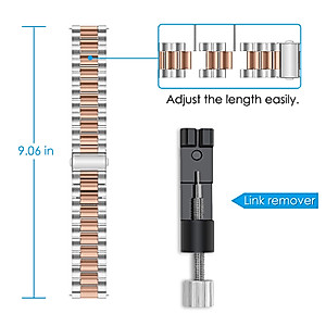 Fintie Bands Compatible with Galaxy Watch Active 40mm, 20mm Solid Stainless Steel Strap Compatible with Galaxy Watch Active 2 40mm & 44mm Smartwatch, Rose Gold, Silver