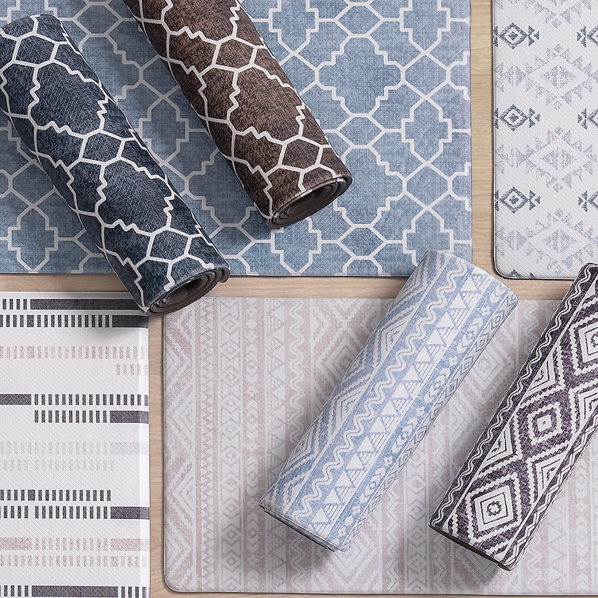 FRESHMINT Farmhouse Stripe Anti-Fatigue Kitchen Mat Set of 2, Cushioned Foam Kitchen Mats for Floor, Waterproof Non Slip Comfort Mat, Modern Kitchen Rug for Kitchen Decor, Sink, Laundry, Office