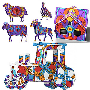 3D Coloring Puzzle Set with Unique Mandala Pattern - DIY 3D Puzzles for Kids Ages 7-15 - Arts and Crafts for Girls & Boys 3-d Puzzles Animal Drawing Art Kits for Kids - 6 Different Shapes