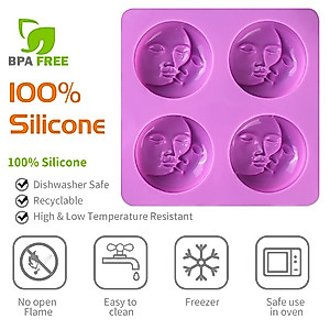 2 Pcs Silicone Soap Molds, Sun & Moon Face Soap Molds for Soap Making, Bath Bomb Molds for Bath Bomb, Chocolate, Candle, Valentine Wedding Gift