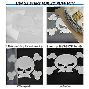 FUNKAKA White Puff Vinyl Heat Transfer, 12" x 5ft 3D Puff Iron on Vinyl for T-Shirt, PU White HTV Vinyl Compatible with All Cutter Machines Easy to Cut & Weed for Heat Vinyl Design