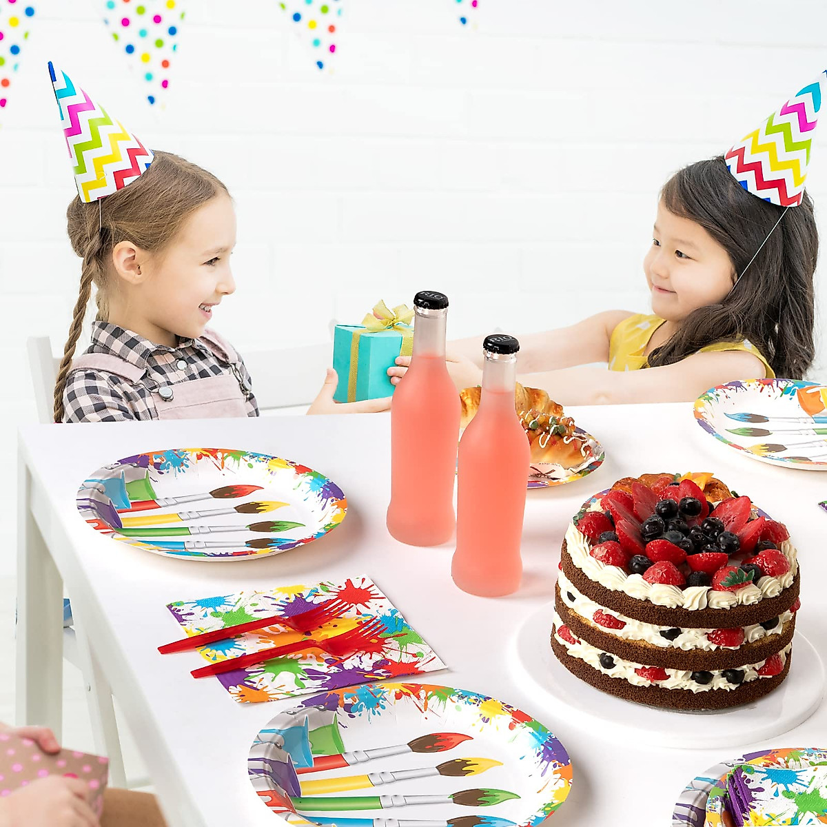 DECORLIFE Paint Party Supplies Serve 24, Paint Party Decorations Plates and Napkins Sets, Art Birthday Party Decorations for Kids Adults, 96 PCS