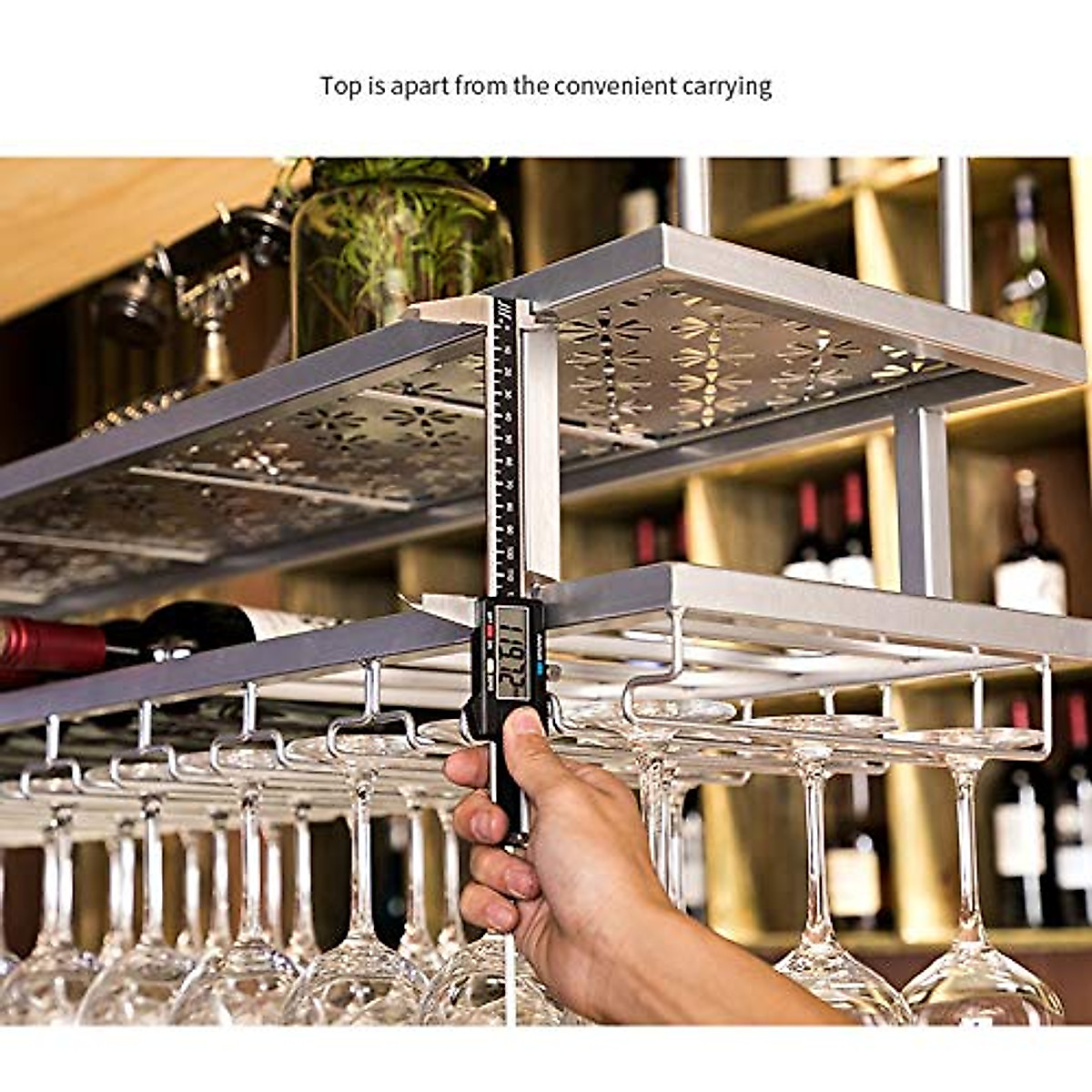 Double Layer Wine Rack Bar Wine Glass Rack Suspension Ceiling Wine Rack Restaurant Wine Bottle Rack J1019, PIBM, Gold, L60×W30cm