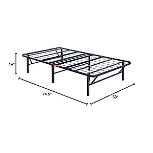 Olee Sleep Foldable Metal Platform Bed Frame, 14 Inch Steel Mattress Foundation, Easy Storage, No Box Spring Needed, Black, Twin Size