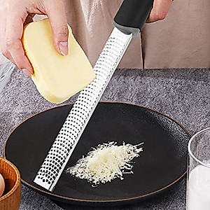Sihuuu Zester Grater, Lemon Citrus Zester for Kitchen, Parmesan Cheese, Chocolate, Ginger, Garlic, Nutmeg, Vegetables, Fruits, Soft Touch Handle (12.8 Inch, Black)