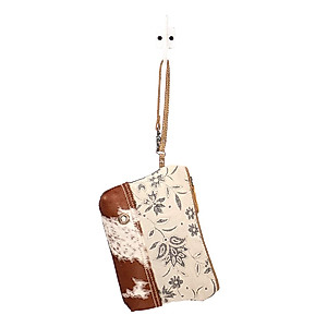 Myra Bag Floret Upcycled Canvas & Cowhide Wristlet Pouch Bag S-1523