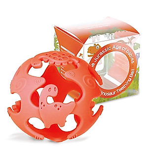 Baby Teething Toys for 3+ Months, Dinosaur Teethers for Babies, Safe Baby Teether Ball, Baby Teething Pacifier, Soft and Durable Teething Balls, (Red)