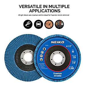 NEIKO 11142A 10 Pack Zirconia Flap Discs 4-1/2 for Angle Grinder, 40 Grit Flapper Wheel, Angled T29 Grinding Wheel 4.5 Inch Flap Disc, 7/8" Arbor Grinding Disc, Flap Wheel for Wood & Metal Sanding