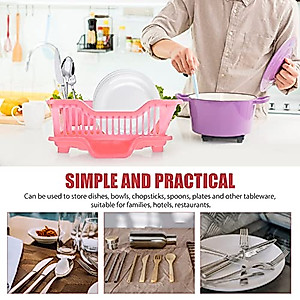 Zerodeko Kitchen Dish Drying Rack with Cutlery Holder Drainboard and Water Spout Plastic Dish Drainer Dinnerware Basket for Kitchen Counter Cabinet Pink