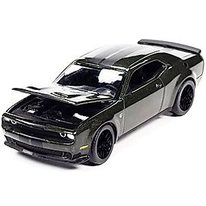 2019 Challenger SRT Hellcat F8 Green Met. w/Twin Black Stripes Limited Edition to 13904 pcs Worldwide 1/64 Diecast Model by Autoworld 64322-AWSP076 B