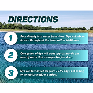 Crystal Blue Ocean Blue Pond Dye - 1 Gallon - Aqua Blue Color Treats up to 1 Acre - Clean, Clear & Aqua Blue Water - Environmentally Friendly Pond Dye