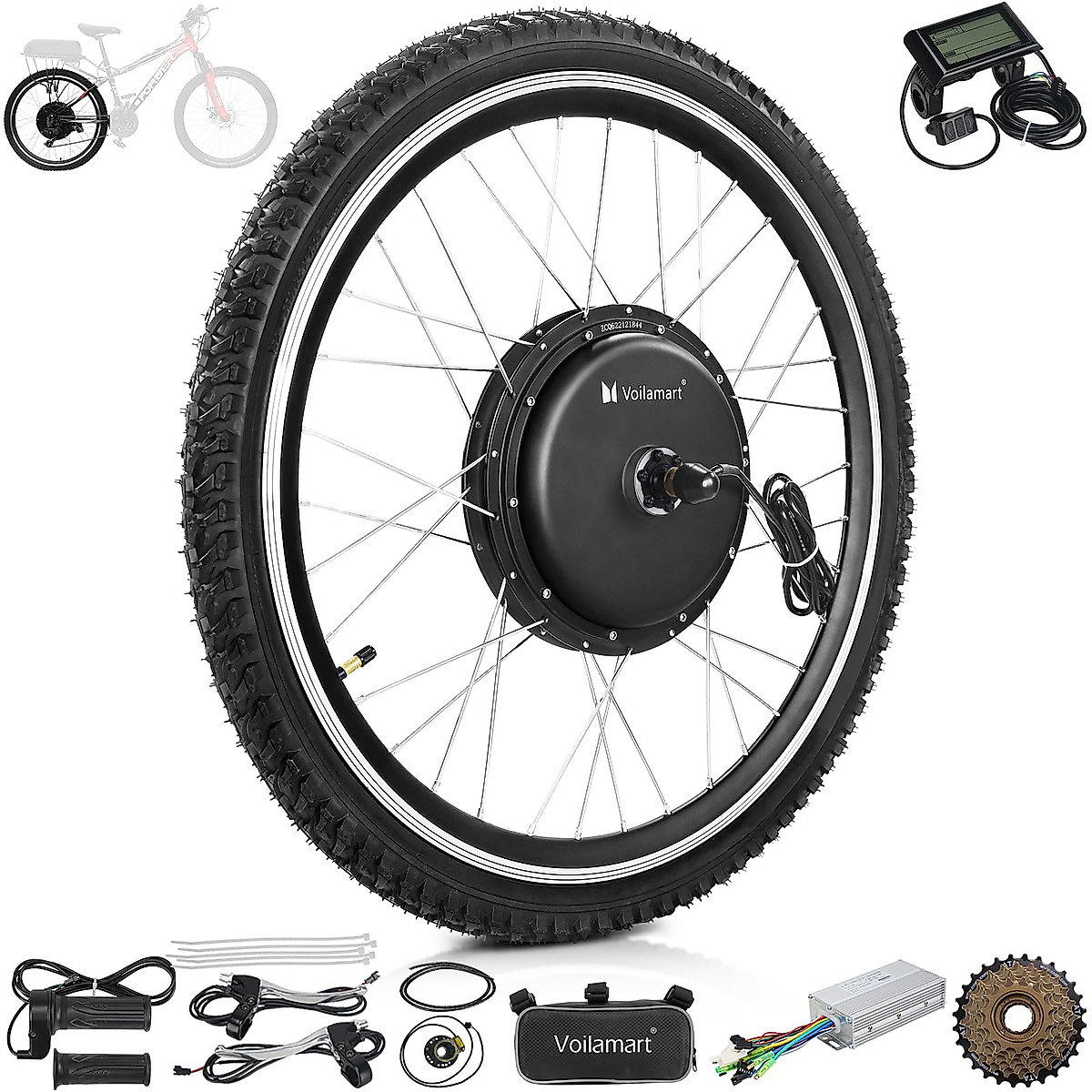 Voilamart Electric Bicycle Kit 26" Rear Wheel 48V 1000W E-Bike Conversion Kit with LCD Display, Cycling Hub Motor with Intelligent Controller and PAS System for Road Bike(without Battery)